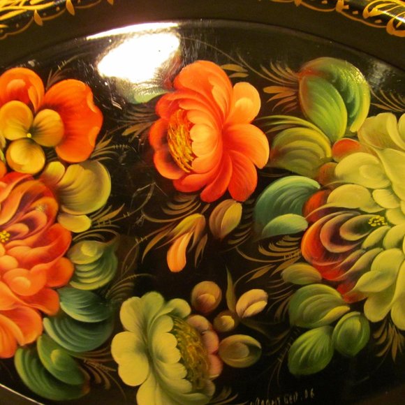 unknown | Accents | Vintage Antique Tole Painted Tray Bright Colors ...